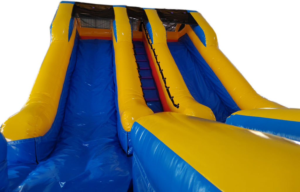 17'H Blue and Purple Double Lane Water Slide – Gorilla Bounce