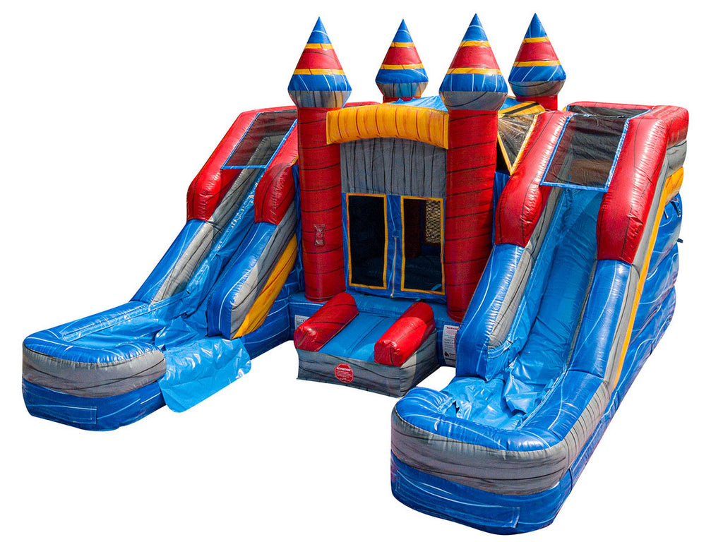 16' Twin Red Blue Marble Wet or Dry Water Slide Combo – Gorilla Bounce