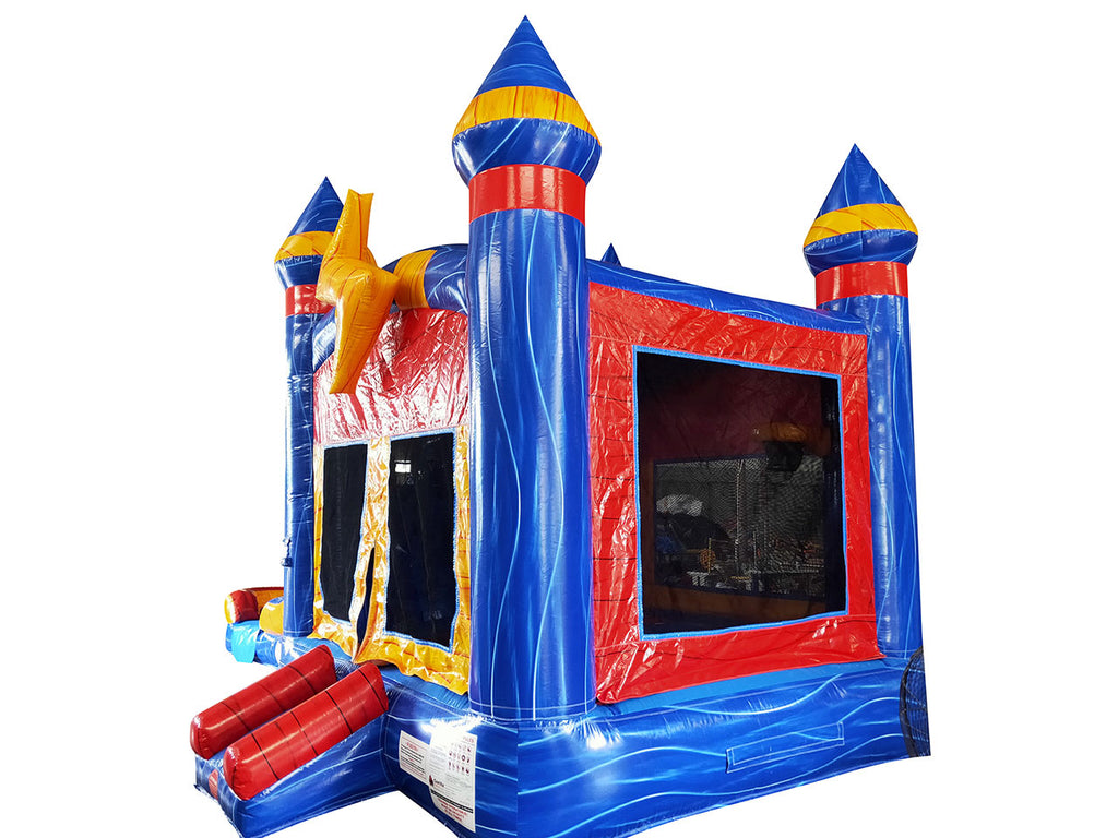 28' Red Blue Lightning Bounce House Wet or Dry Water Slide Combo ...