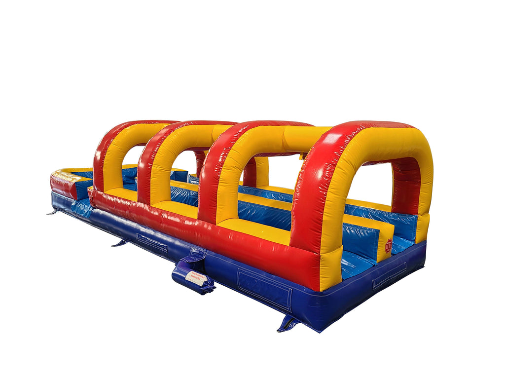 30' Red Yellow Blue Double Lane Slip and Slide – Gorilla Bounce